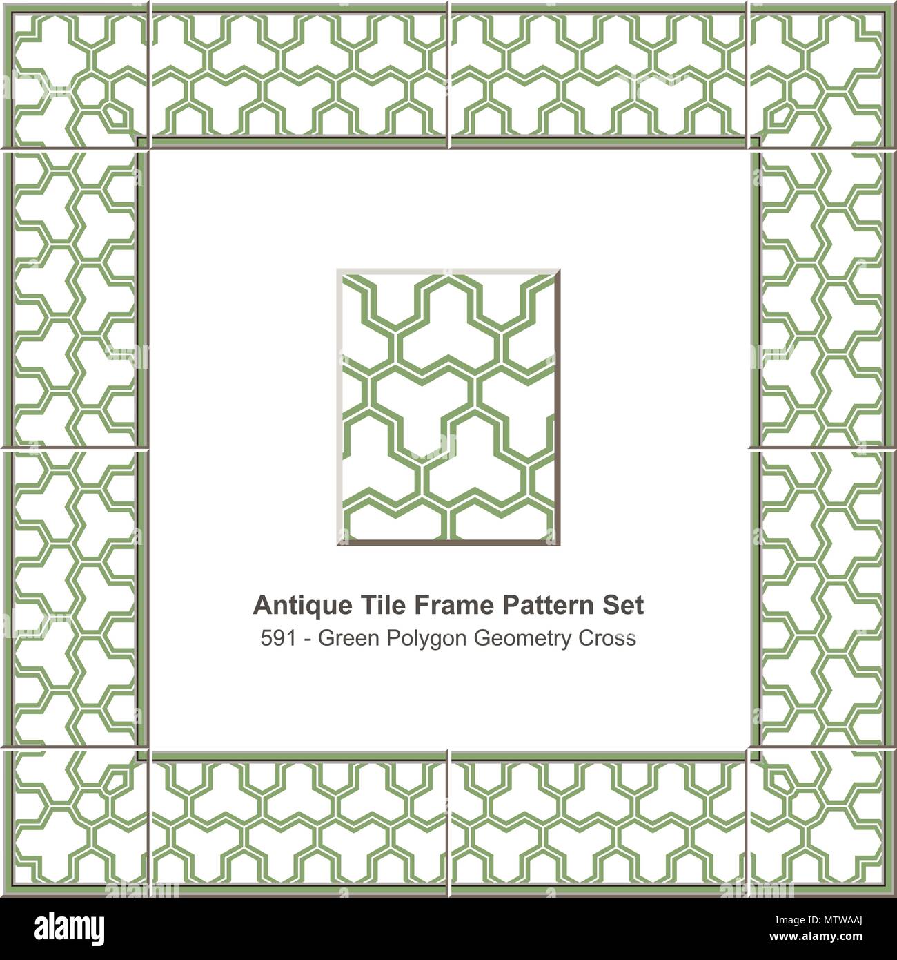 Antique tile frame pattern set green polygon geometry cross lattice ...