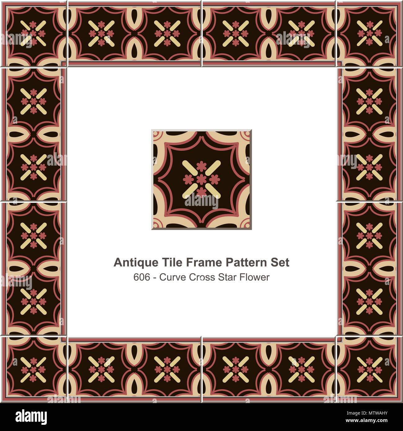Antique tile frame pattern set curve cross geometry star flower ...