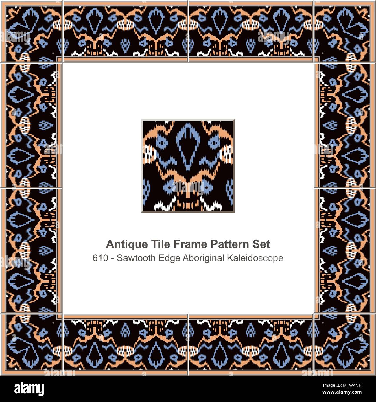 Antique tile frame pattern set sawtooth edge aboriginal cross ...