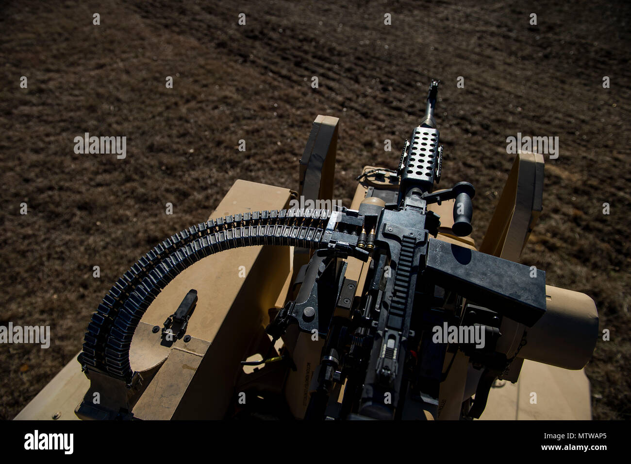 An M240B machine gun is mounted to a Common Remotely Operated Weapon ...