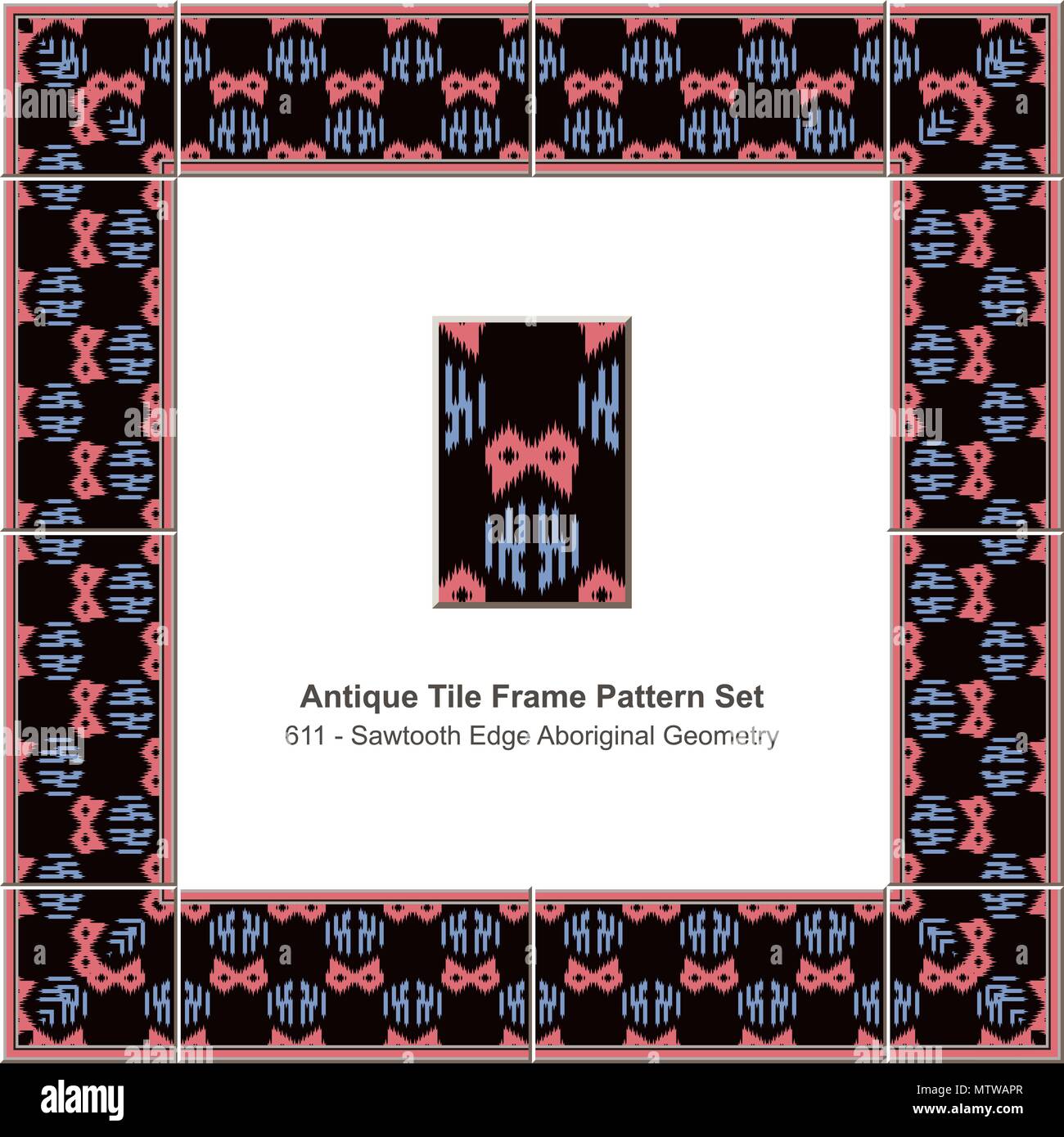 Antique tile frame pattern set sawtooth edge aboriginal geometry ...