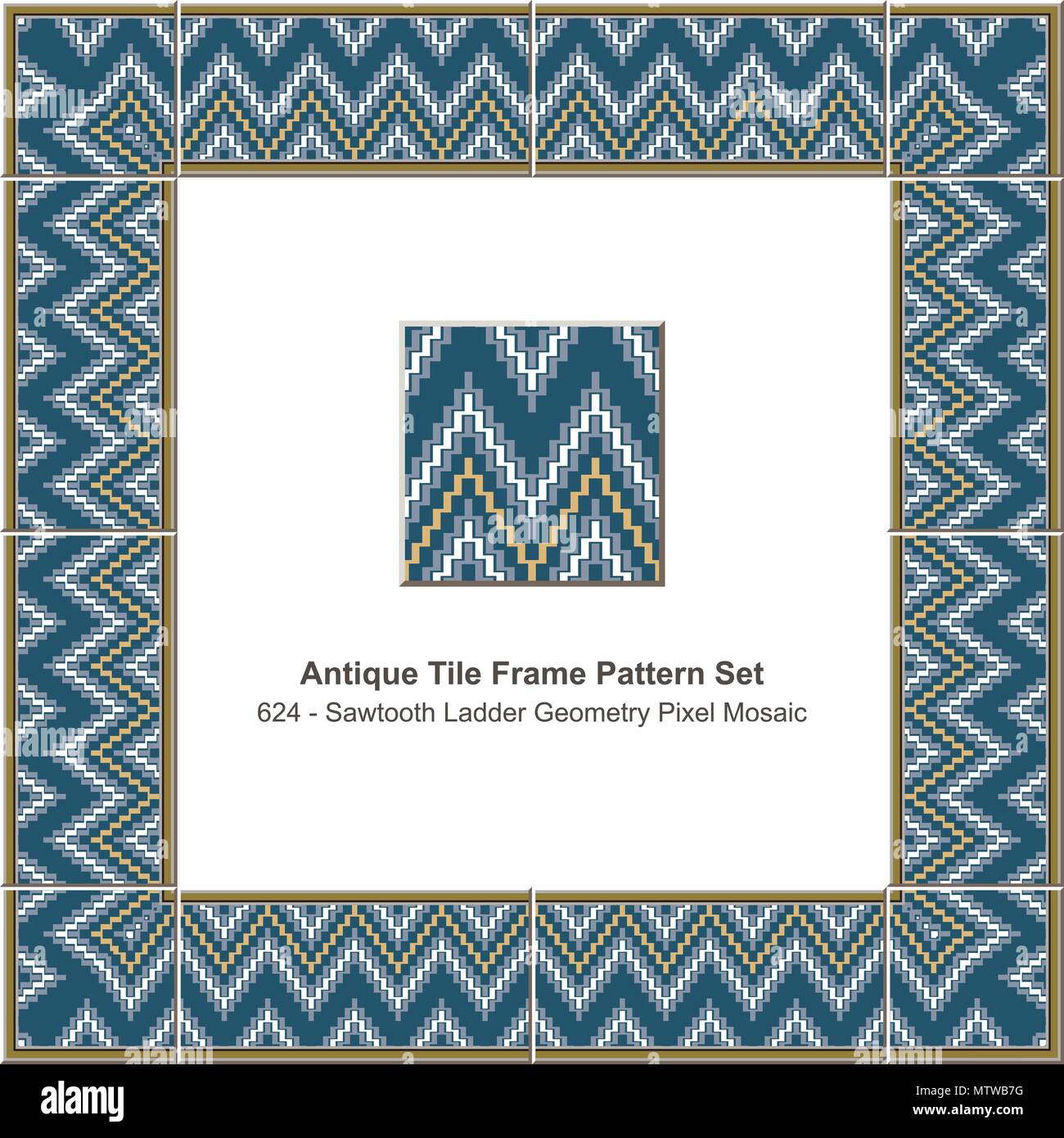 Antique tile frame pattern set sawtooth ladder geometry pixel mosaic ...
