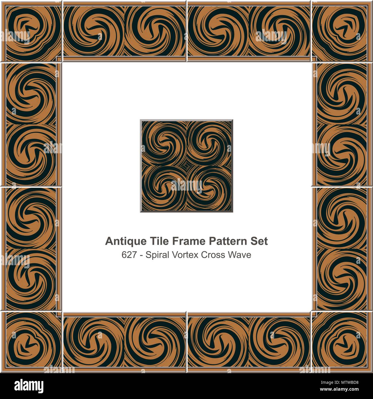 Antique tile frame pattern set spiral vortex cross wave, ceramic ...