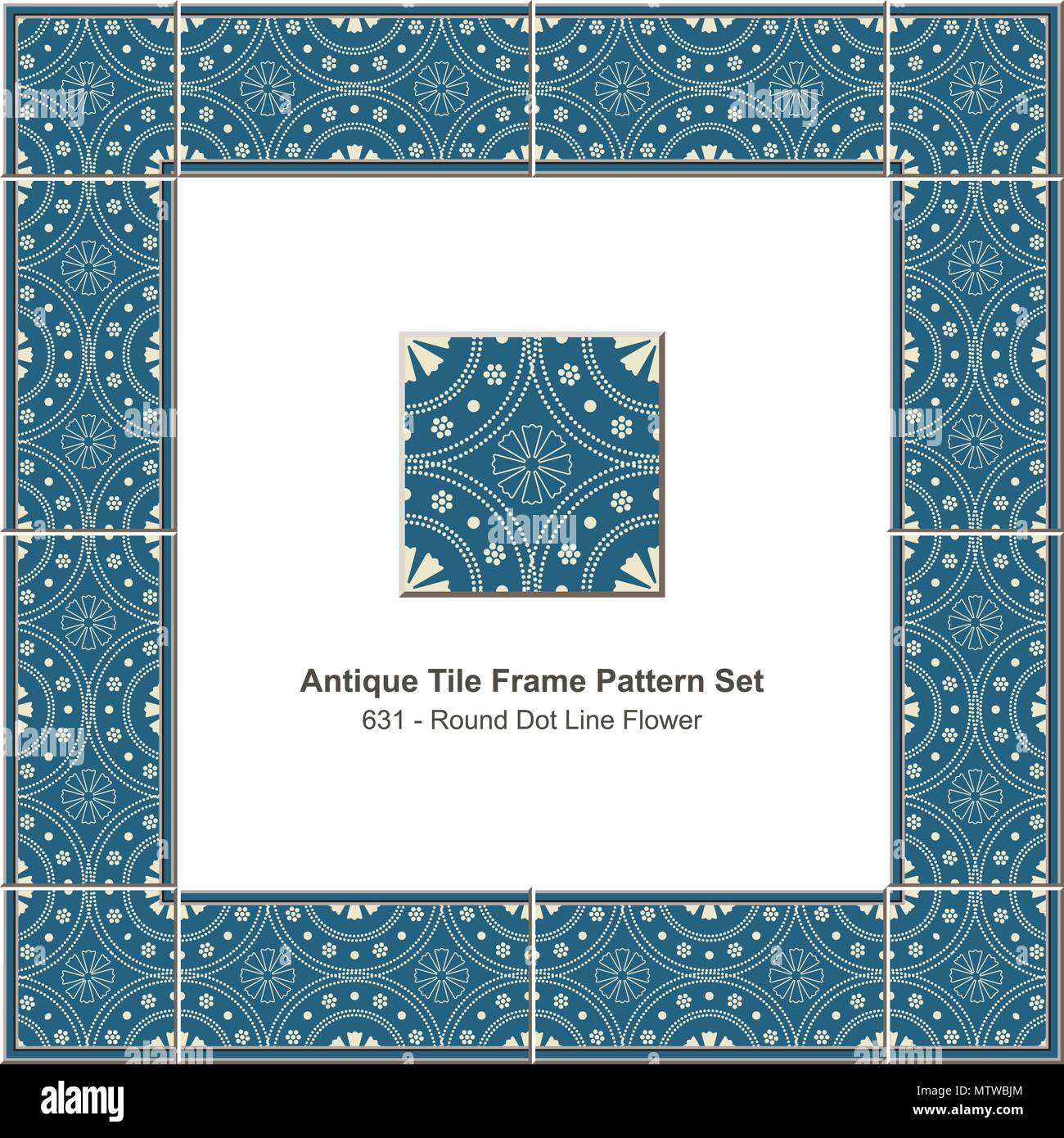 Antique tile frame pattern set round dot line flower, ceramic ...