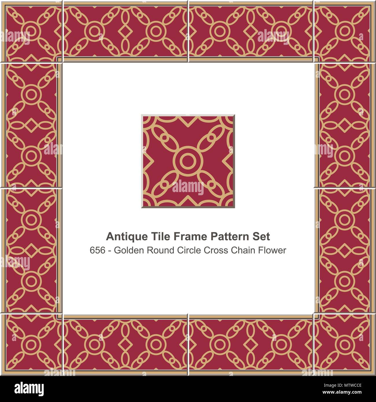 Antique tile frame pattern set golden round circle cross chain flower ...