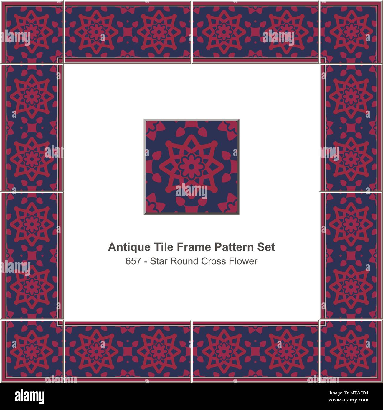 Antique tile frame pattern set star round cross flower, ceramic ...