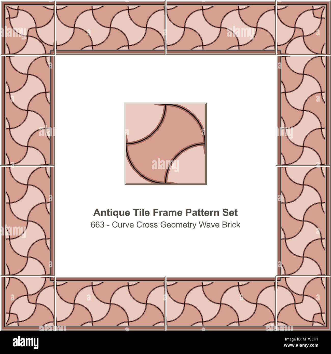 Antique tile frame pattern set curve cross geometry wave brick, ceramic ...