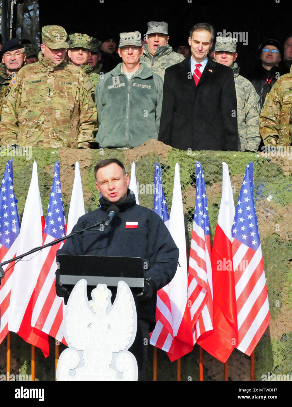 ZAGAN, Poland - Polish President Andrzej Duda welcomes American ...