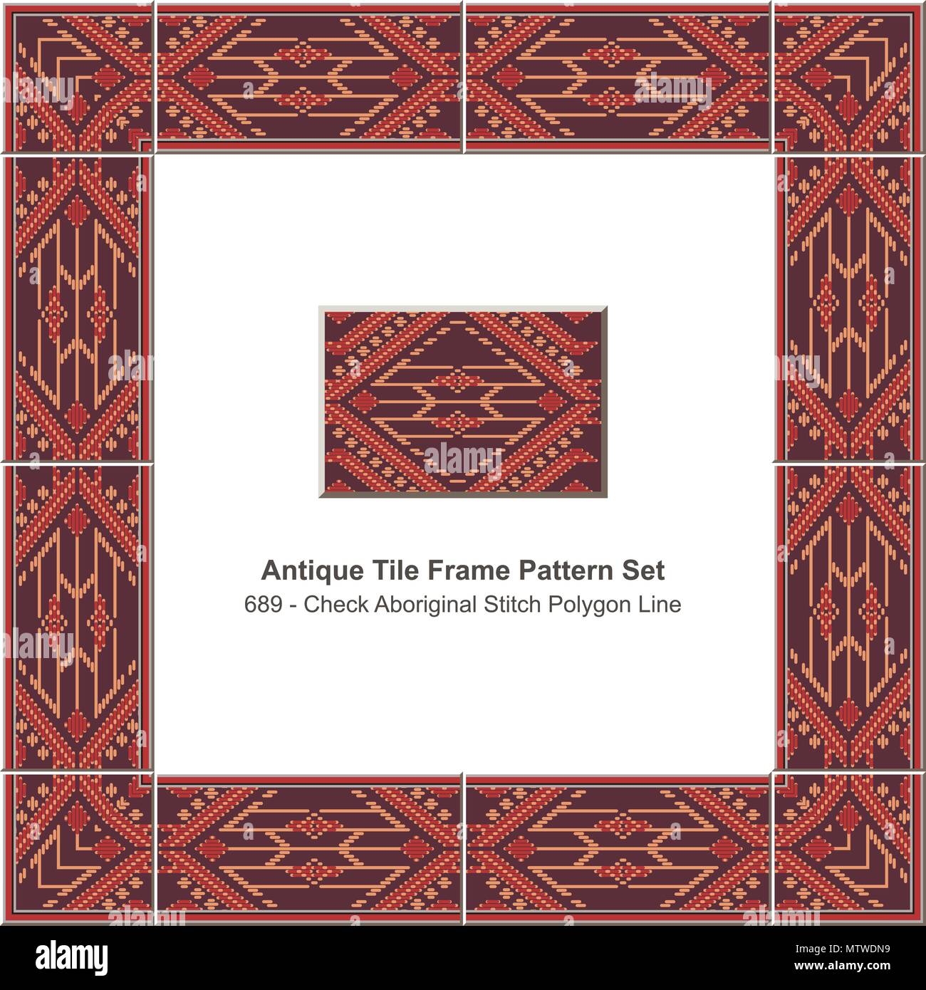 Antique tile frame pattern set check aboriginal stitch polygon line ...