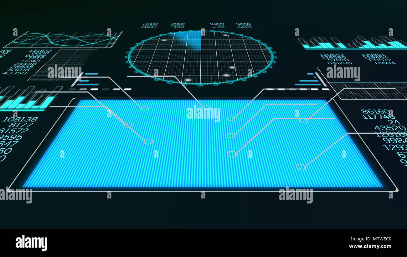 A futuristic 3d illustration of an airplane scanner with a blue square ...