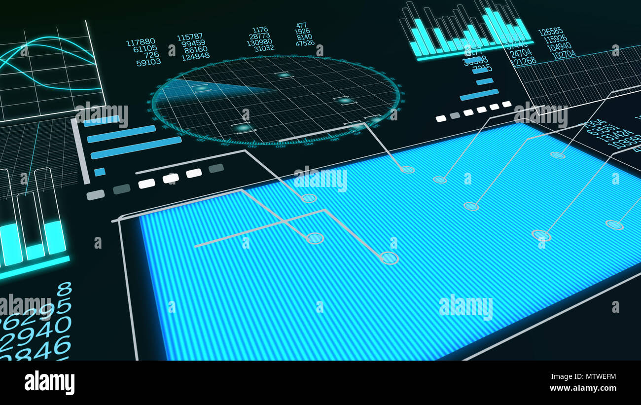 A breakthrough 3d rendering of a plane scanner with a blue square, rows ...