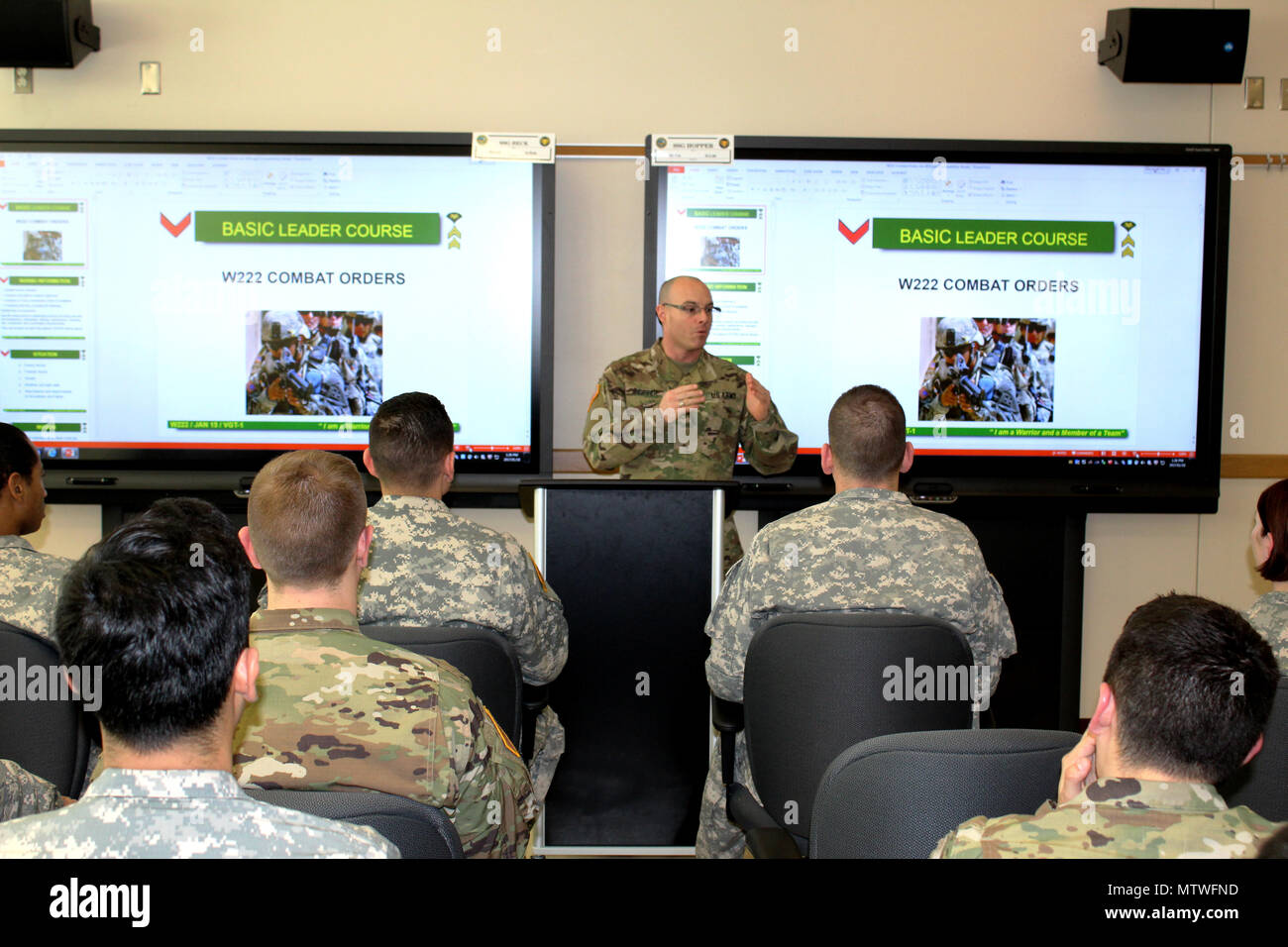 Staff Sgt. Kevin Hopper (standing), instructor for the Basic Leader ...
