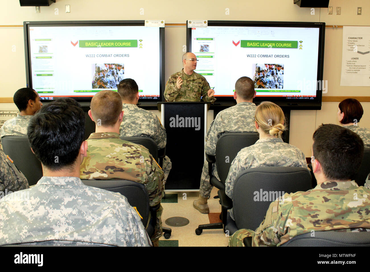 Staff Sgt. Kevin Hopper (standing), instructor for the Basic Leader ...