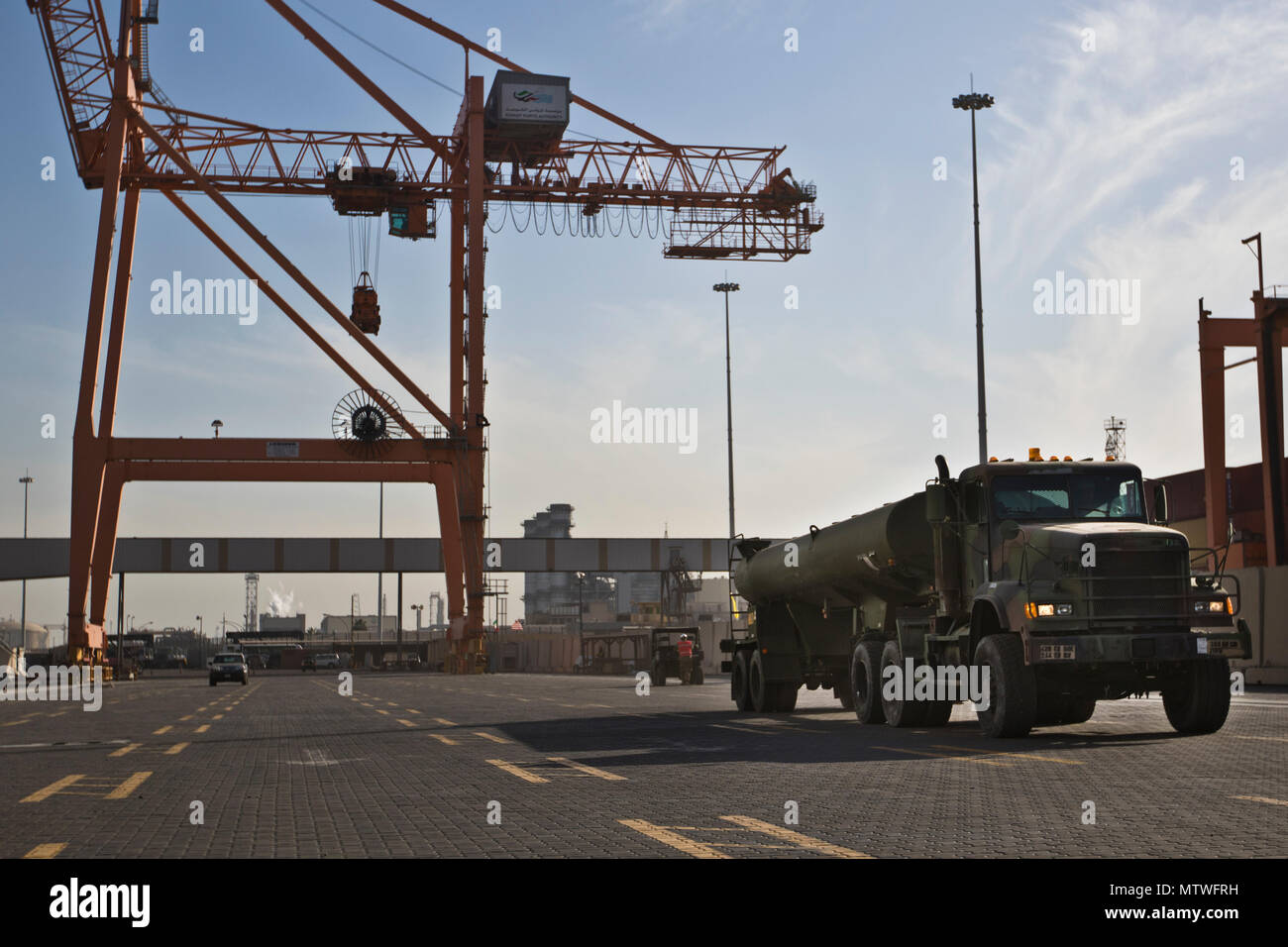 A U.S. Army M916 light equipment transporter truck prepares to be ...