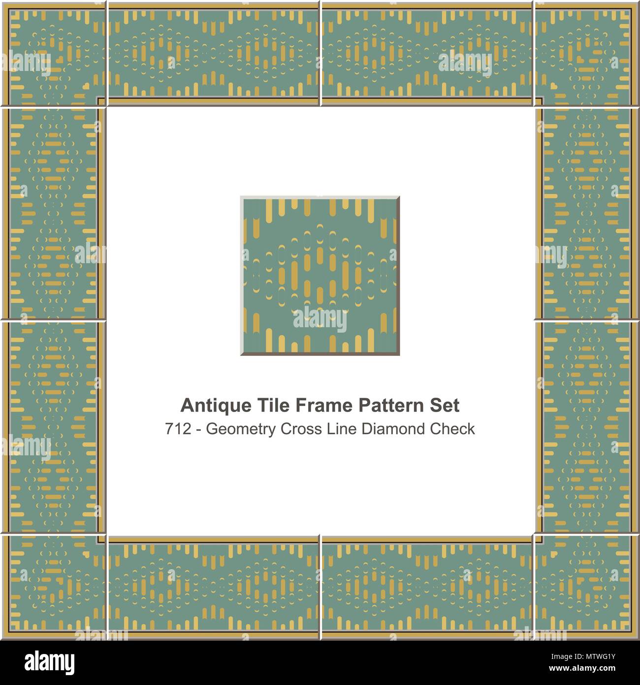 Antique tile frame pattern set geometry cross line diamond check ...