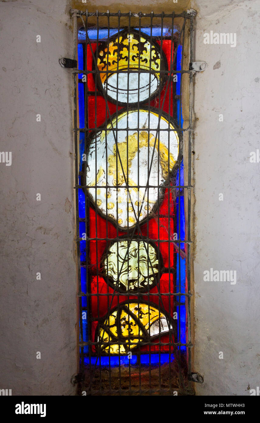 Ancient stained glass fragments village parish church of Saint John the ...