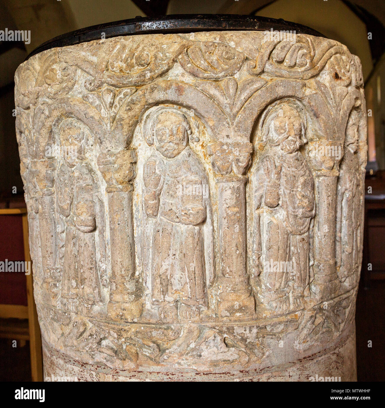 Norman baptism font village parish church of Saint John the Baptist ...
