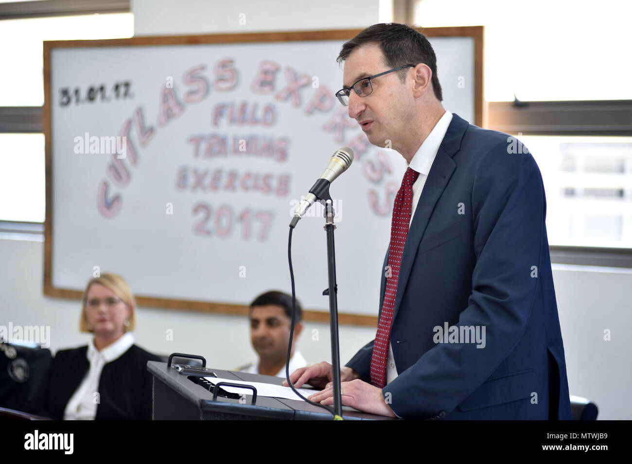 Scott Ticknor, Combined Joint Task Force Political Advisor, delivers ...