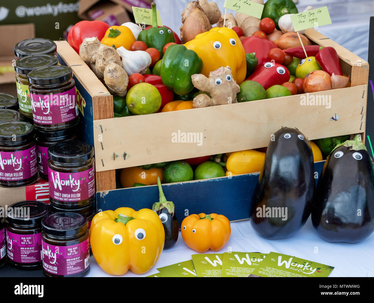 Relish made from wonky fruit and vegetables. Wonky food Company stall ...