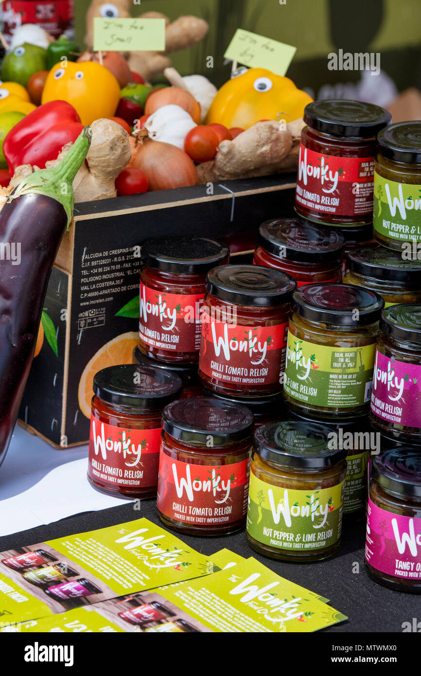 Relish made from wonky fruit and vegetables. Wonky food Company stall ...