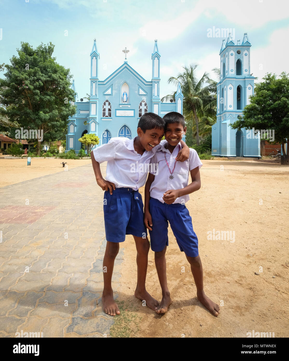 Colombo, Sri Lanka - Sep 8, 2015. Boys in uniform playing at school ...