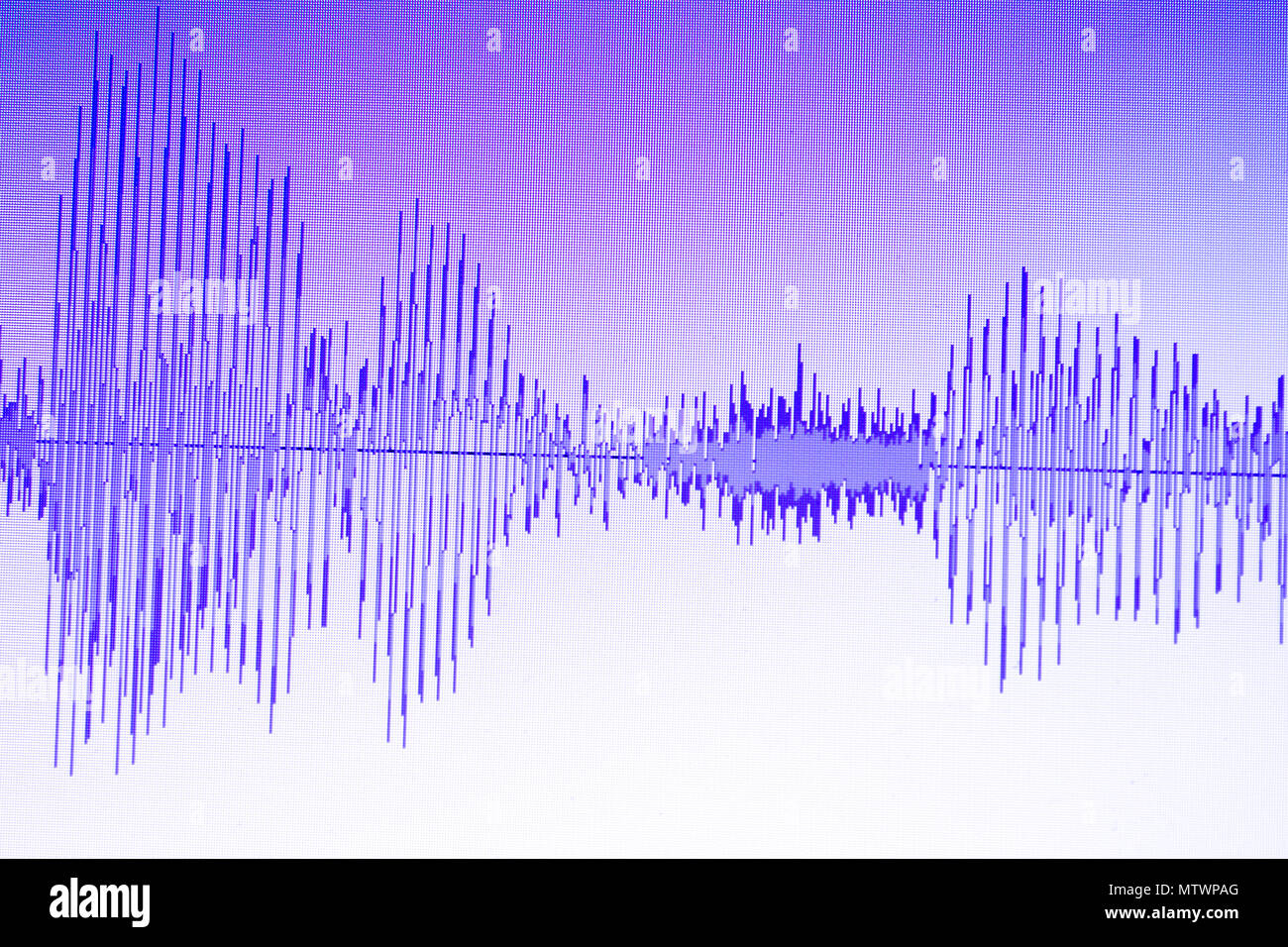 Audio sound wave studio editing computer program screen showings sounds ...