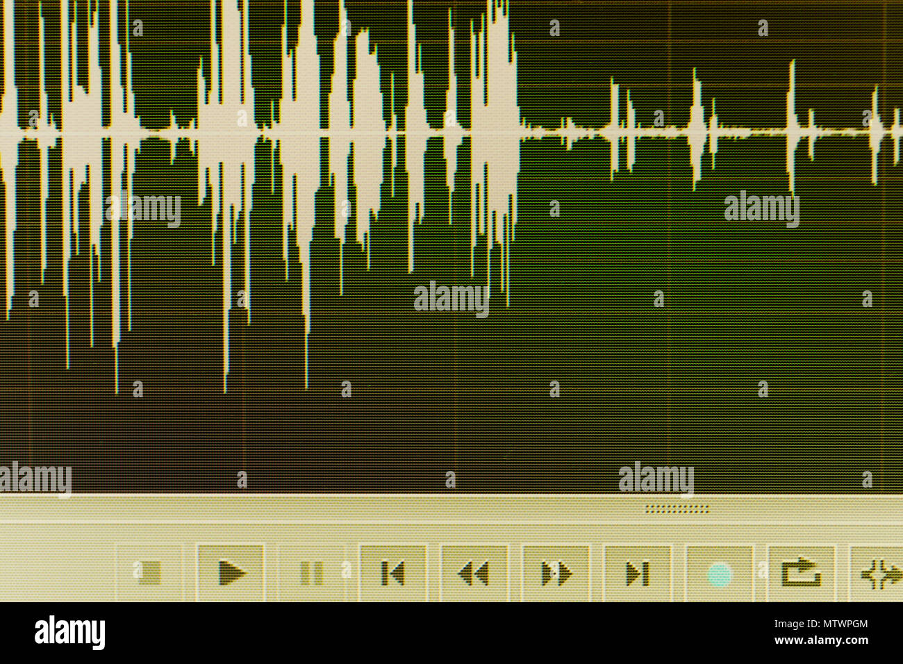 Audio sound wave studio editing computer program screen showings sounds ...