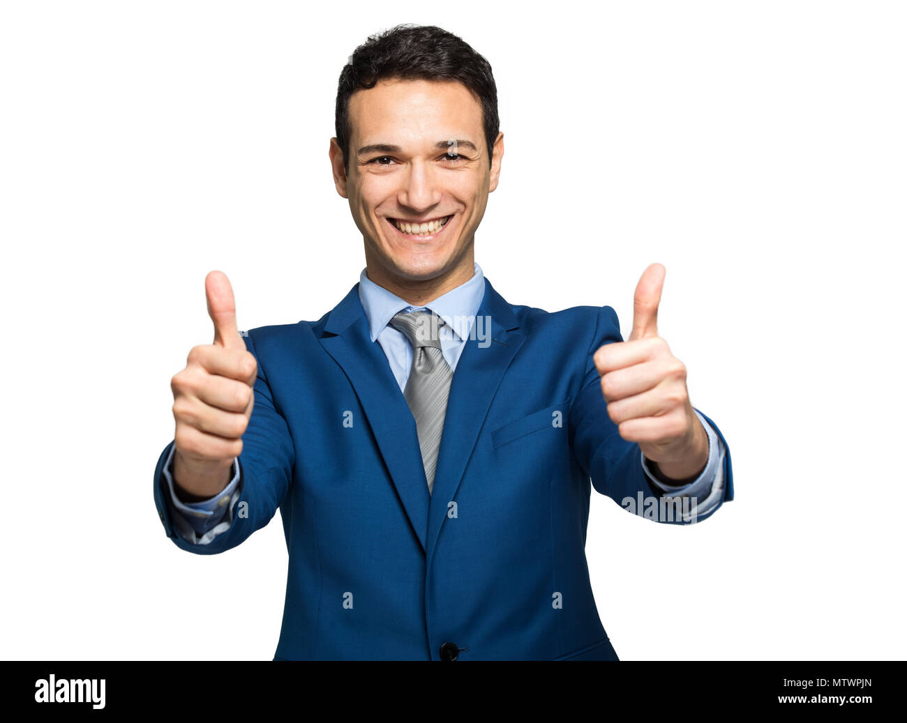 Businessman giving two thumbs up isolated on white background Stock ...