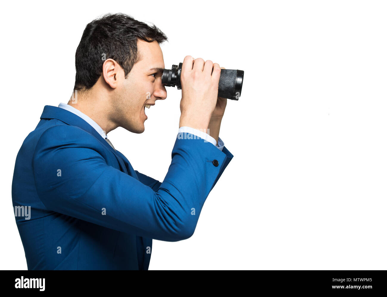 Person looking through binoculars Cut Out Stock Images & Pictures - Alamy