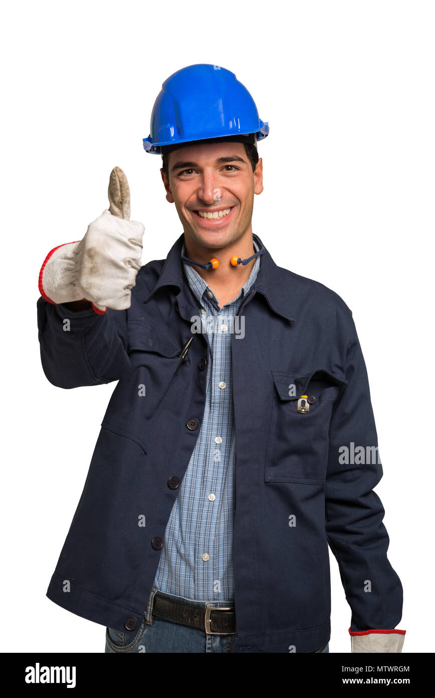 Portrait of a smiling worker. Isolated on white background Stock Photo ...