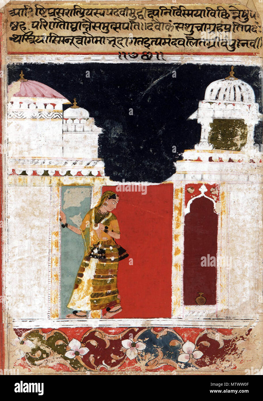 . Wife awaits her husband (Verse 76); a scene from Amaru Shataka by ...