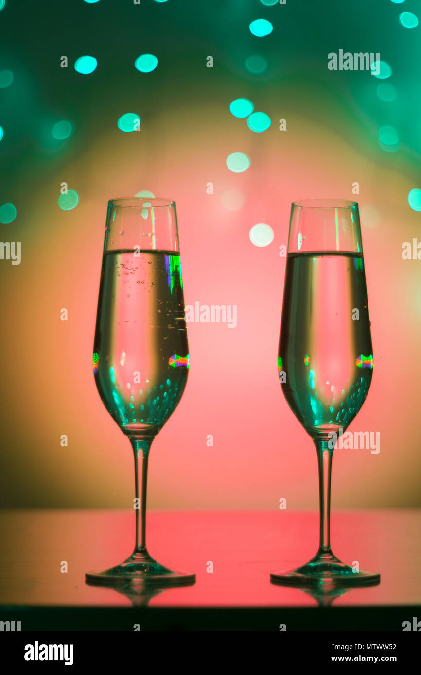 Champagne sparkling wine glasses of prosecco cava in nightclub party ...
