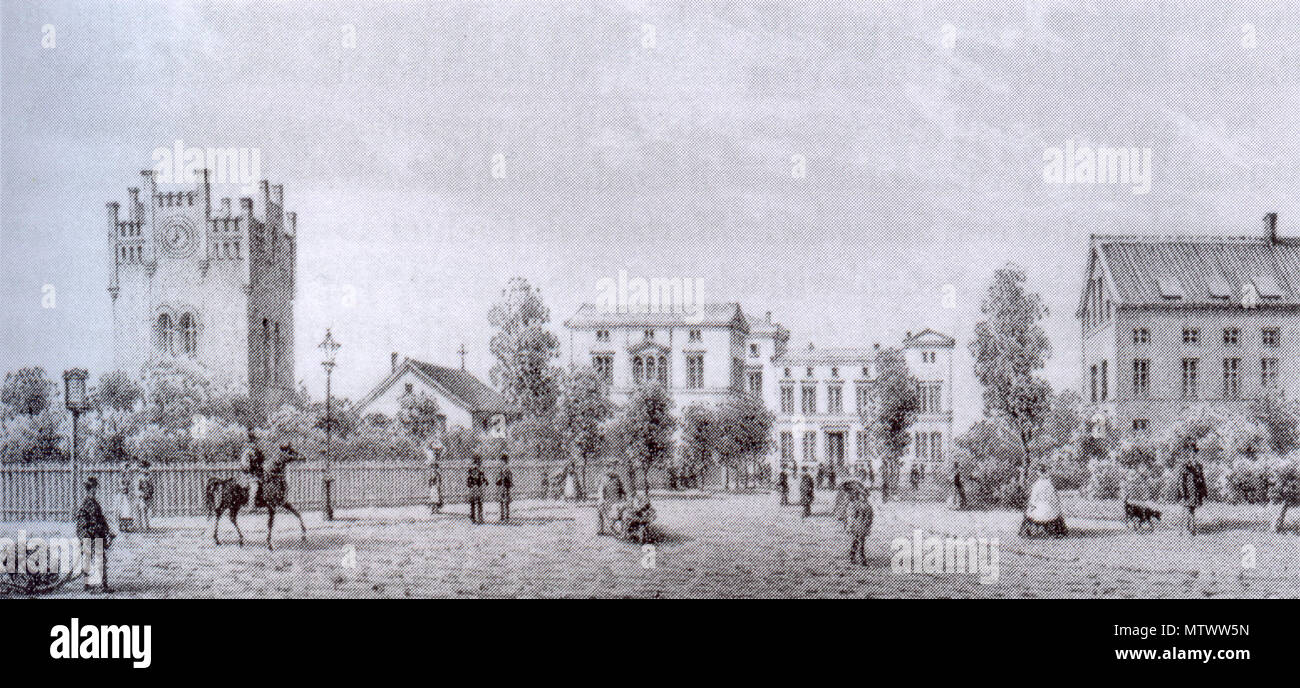 . The first train station in Münster, Westphalia, Germany, as of 1850 ...