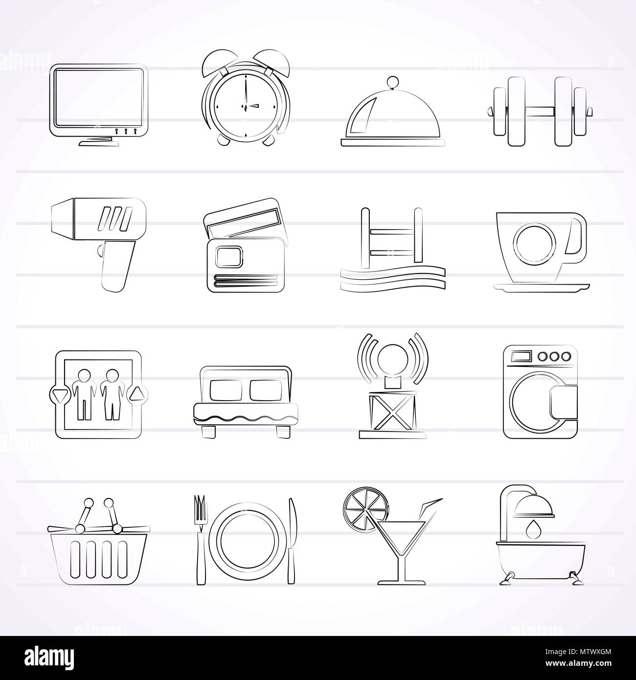 Hotel and Motel facilities icons - vector icon set Stock Vector Image ...