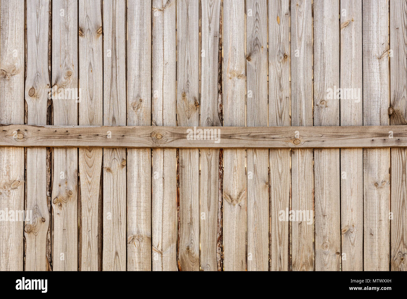 Close-up of vertical simple oak wooden fence background. Old knotted ...