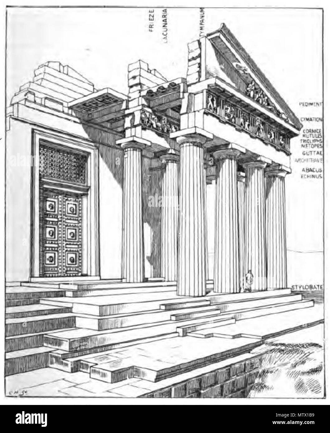 . English: Sectional view of the Parthenon from AH Smith, A guide to ...