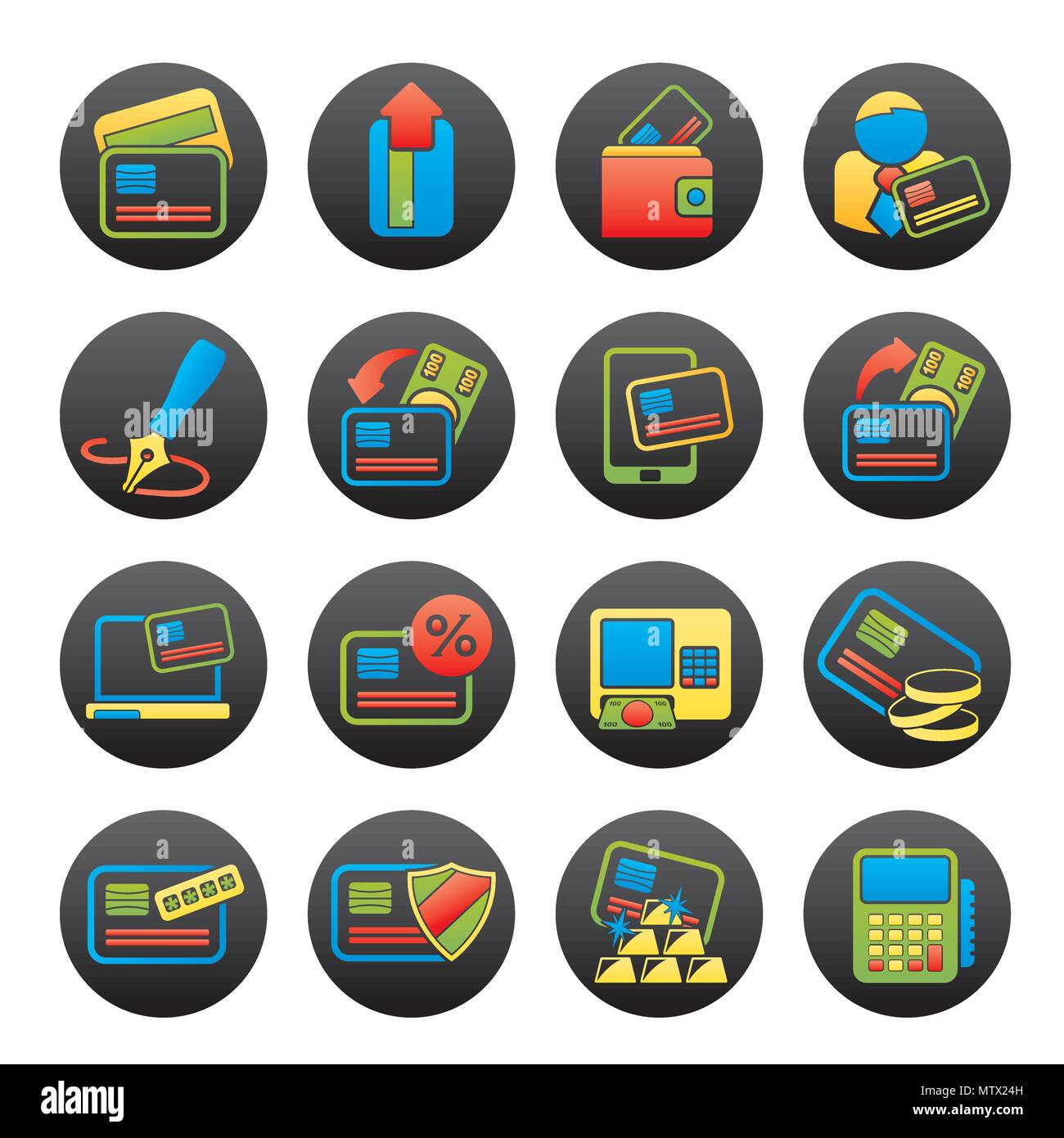 Credit card, POS terminal and ATM icons - vector icon set Stock Vector ...