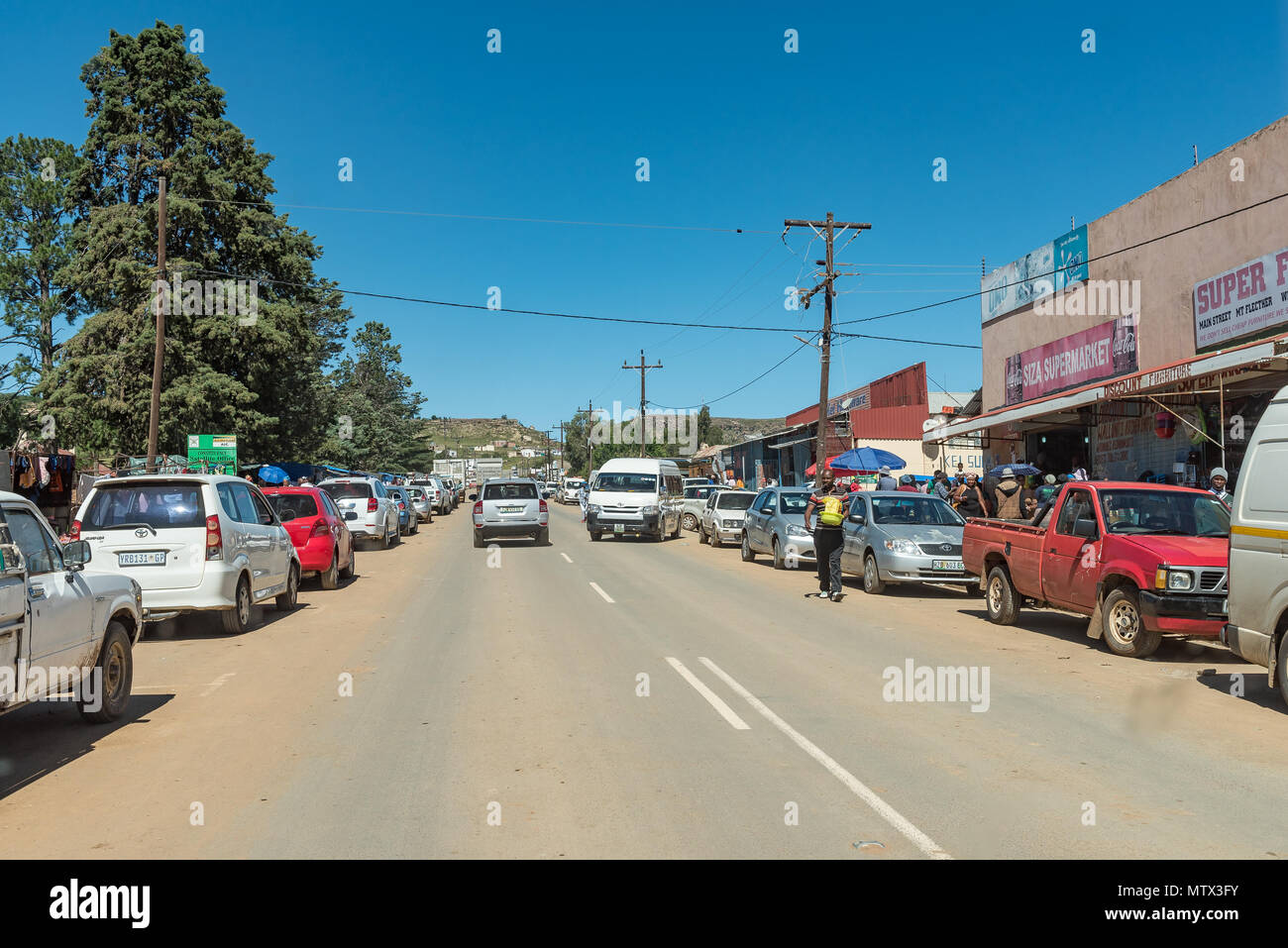 MOUNT FLETCHER, SOUTH AFRICA - MARCH 26, 2018: A street scene with ...