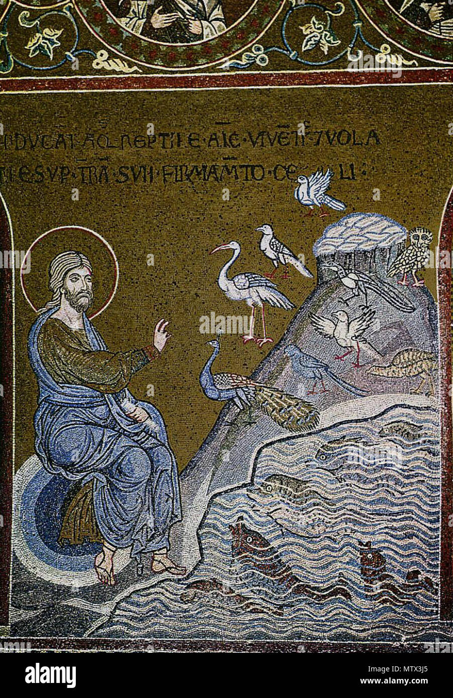 . Creation of fishes and birds. Сотворение птиц и рыб. Byzantine mosaic ...