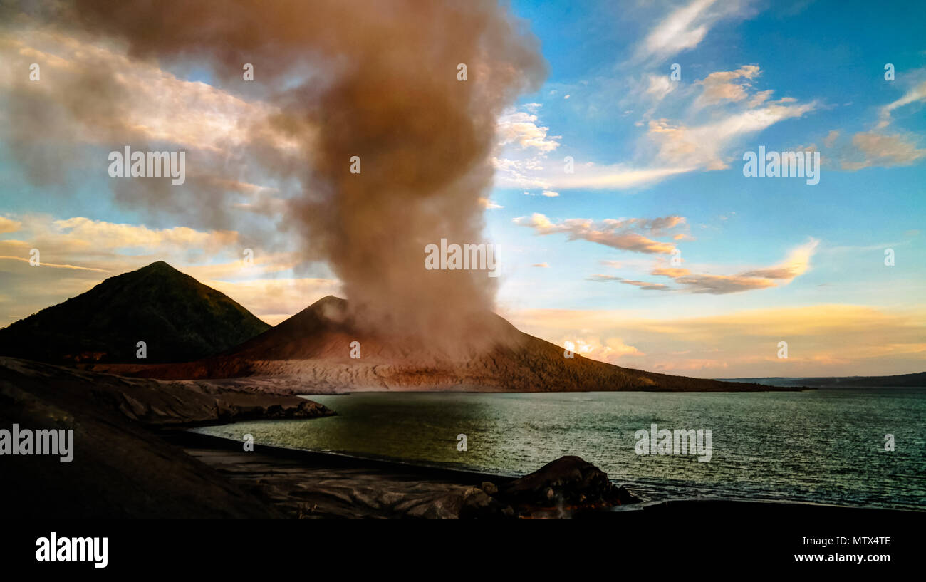 Eruption of Tavurvur volcano, Rabaul, New Britain island, Papua New ...