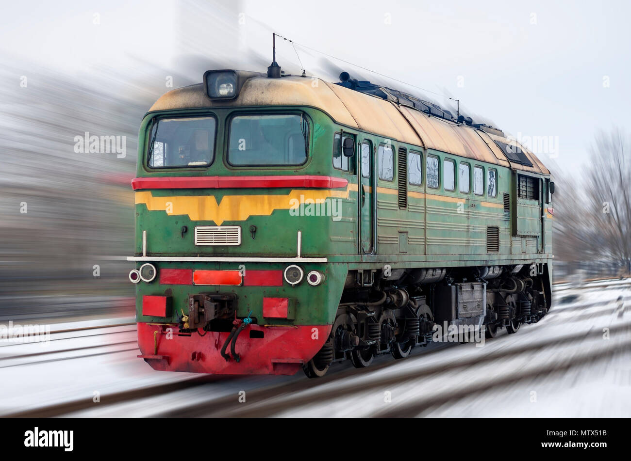 Russian diesel locomotive M62 on a blurred background Stock Photo - Alamy
