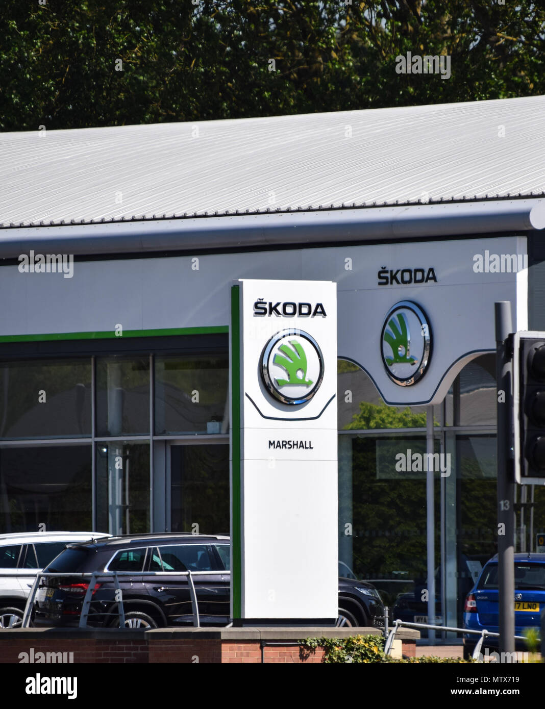 Reading, United Kingdom - May 05 2018: The front of Marshall Skoda car ...