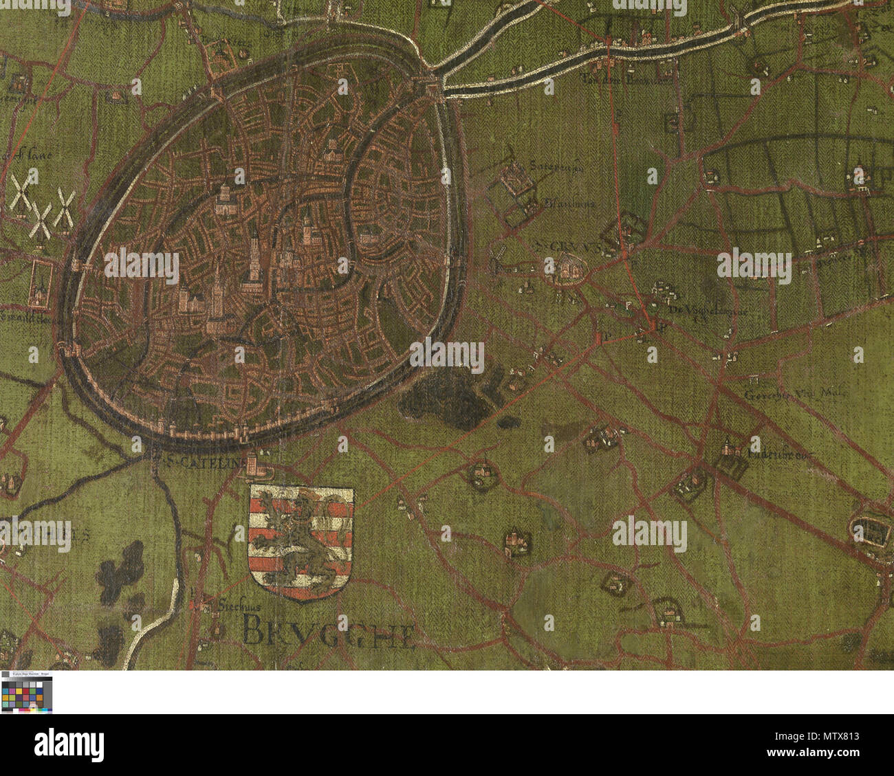 . English: Old map of Kaart van het Brugse vrije, detail of bruges ...