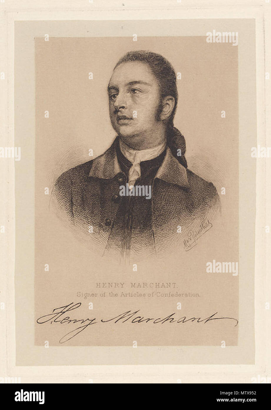 . Henry Marchant (1741-1796) . Contemporary portrait. Etching by Max ...