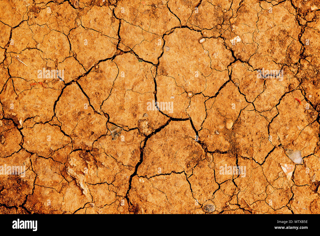 Dry cracked ground soil, top view. Texture of land during drought ...