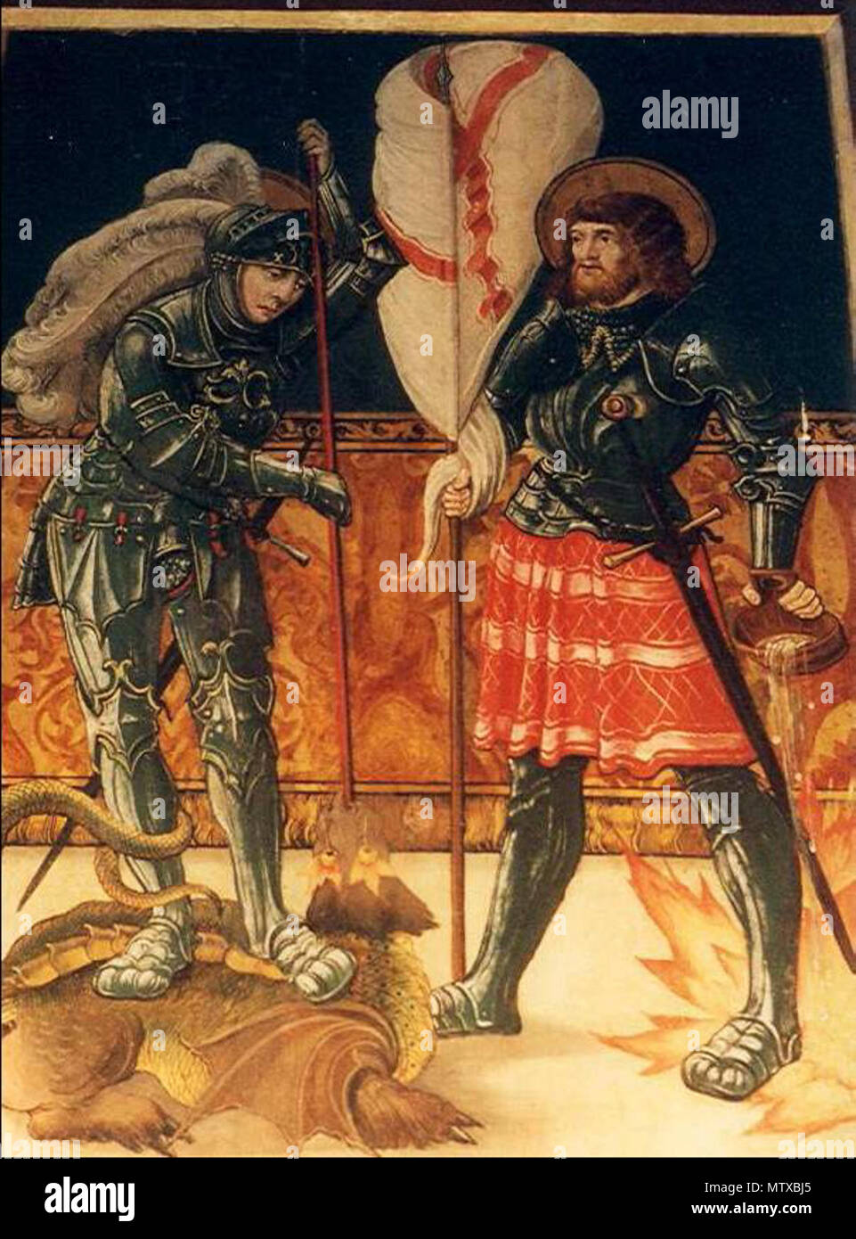 . English: Saint George and Saint Florian, depicted in the armor suits ...