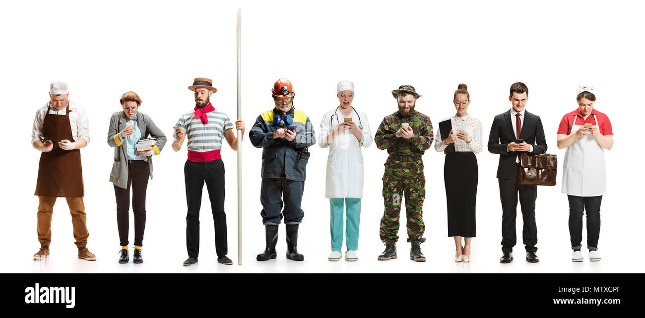 Collage of different professions. Group of men, women in uniform ...