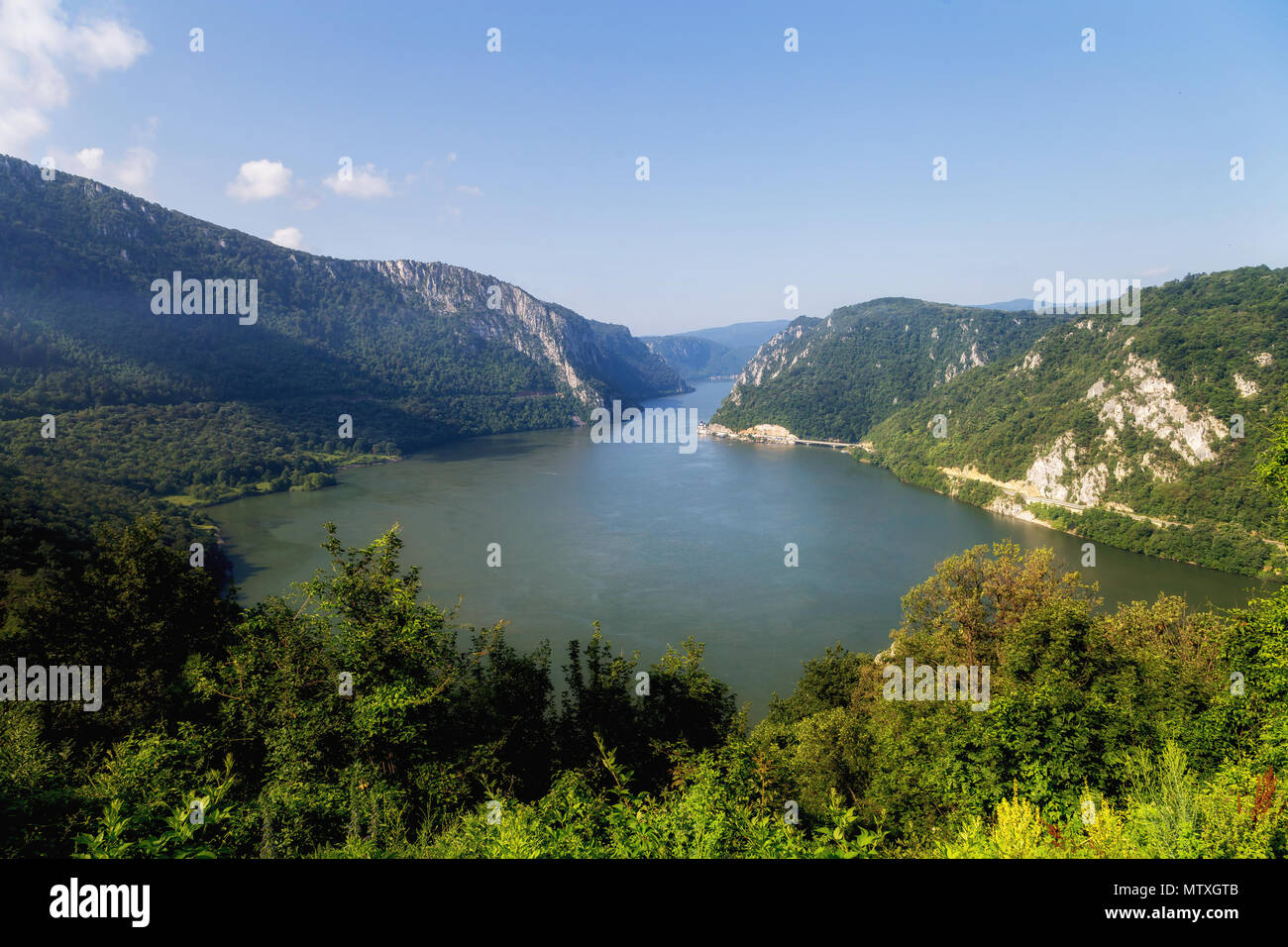 Summer landscape of Danube Gorge, at the border between Romania and ...