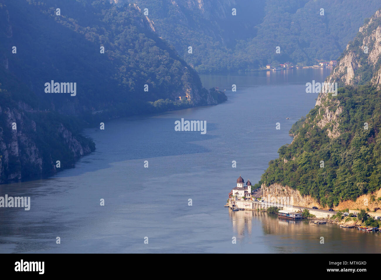 Summer landscape of Danube Gorge, at the border between Romania and ...