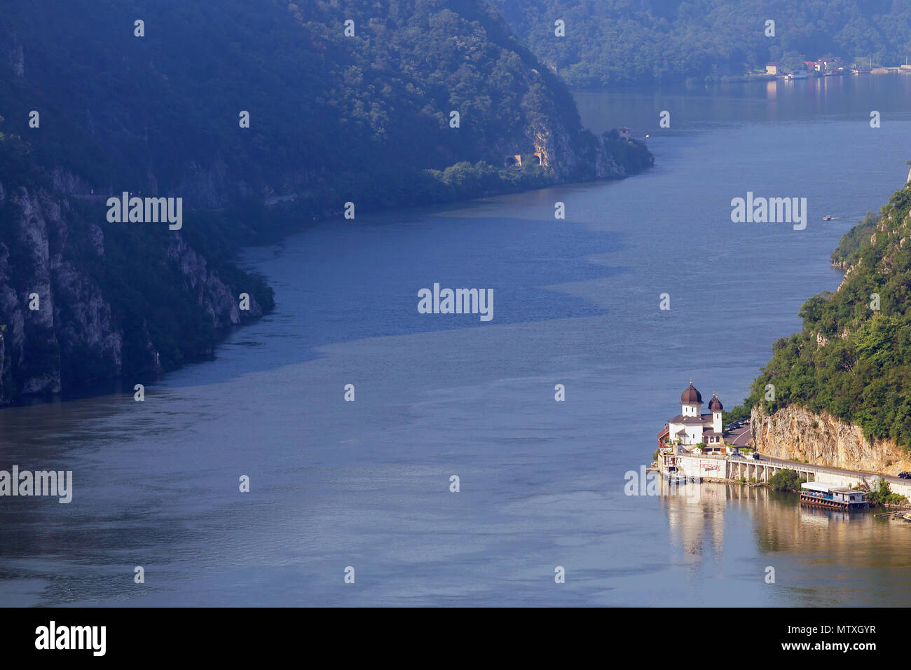 Summer landscape of Danube Gorge, at the border between Romania and ...